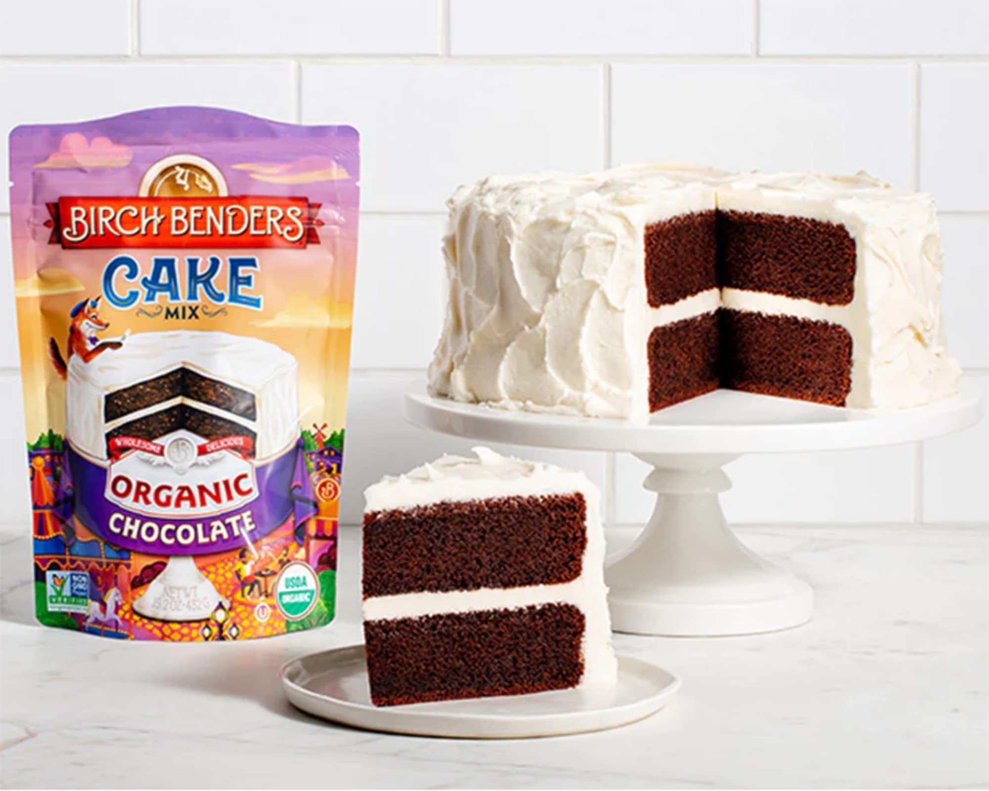 Birch Benders Organic Baking Mix Variety: Chocolate Cake, Yellow Cake, and Brownie Mix, Non-GMO, Kosher (Pack of 3) with By The Cup Swivel Spoons