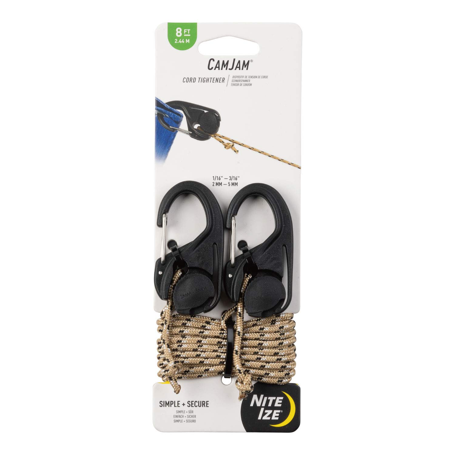 Nite Ize NCJ2-03-01 2 Pack with 8 ft Rope CamJam Cord Tightener, 2-Pack, Black, 2 Count