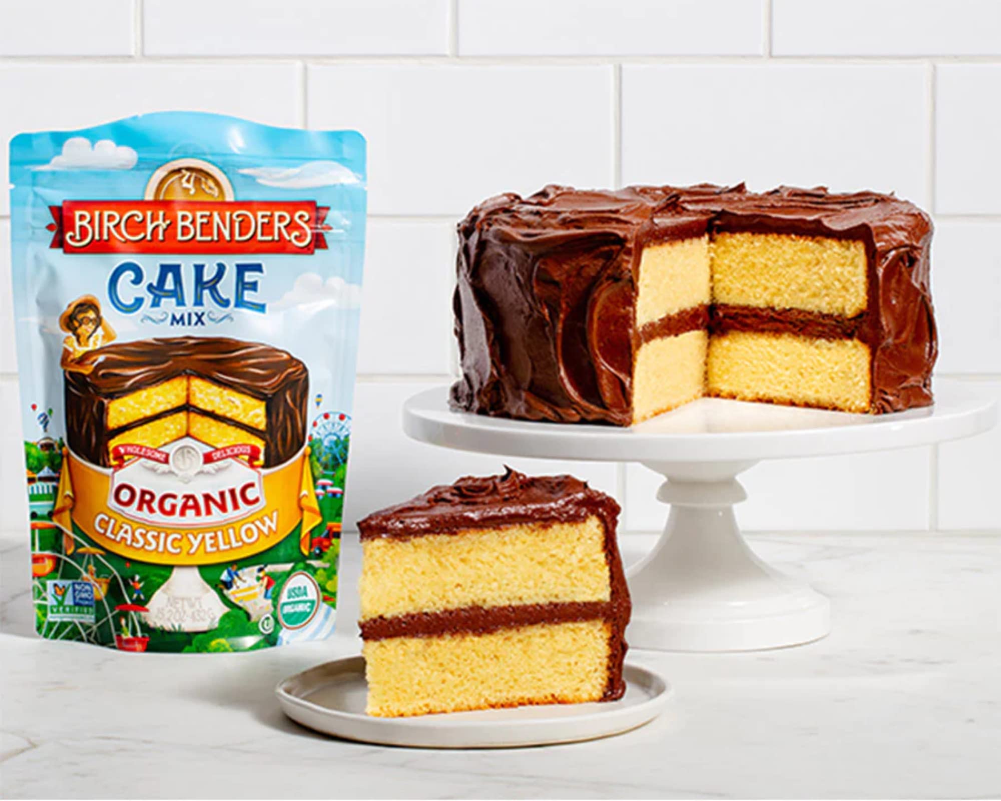 Birch Benders Organic Baking Mix Variety: Chocolate Cake, Yellow Cake, and Brownie Mix, Non-GMO, Kosher (Pack of 3) with By The Cup Swivel Spoons