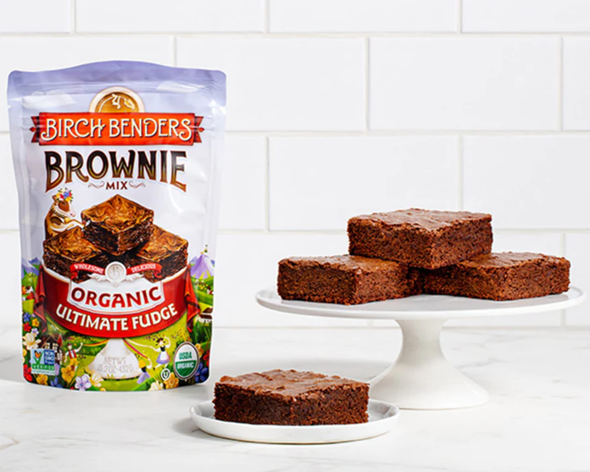 Birch Benders Organic Baking Mix Variety: Chocolate Cake, Yellow Cake, and Brownie Mix, Non-GMO, Kosher (Pack of 3) with By The Cup Swivel Spoons