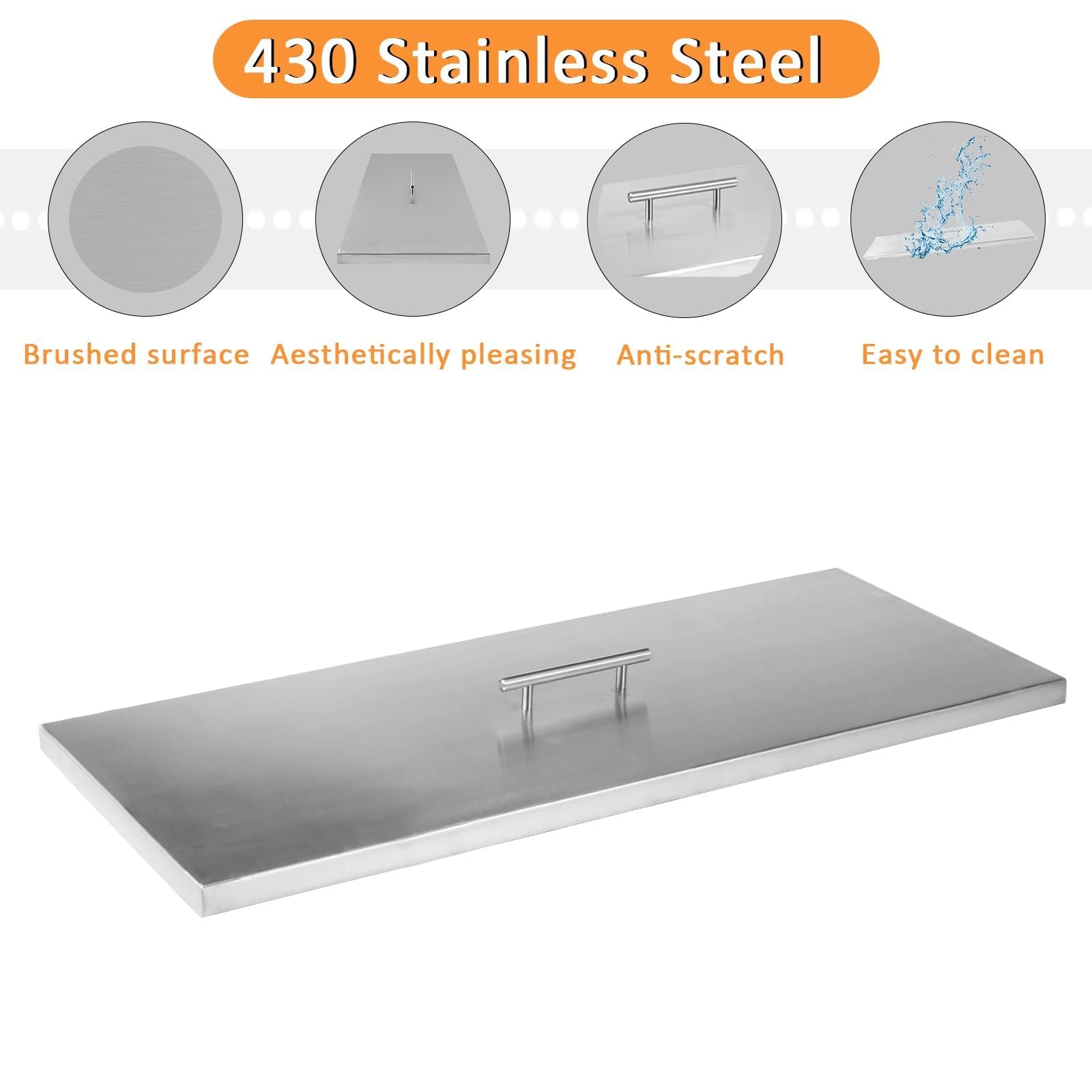 Marada Square Metal Fire Pit Cover Lid 33" x 13" x 1" Fire Pit Cover Rectangular Heat Resistant Stainless Steel Lid 1.5 mm Thick for Burner Pan