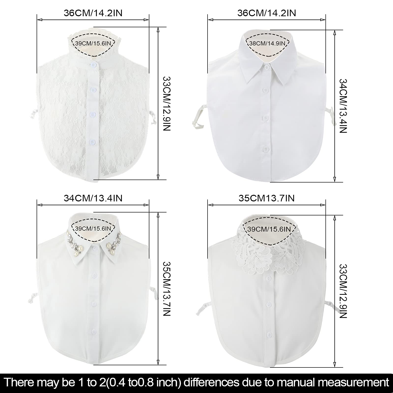 SATINIOR Women Fake Detachable Dickey Collar Diamond Pearl Lace Fake Half Shirt Collar (White)