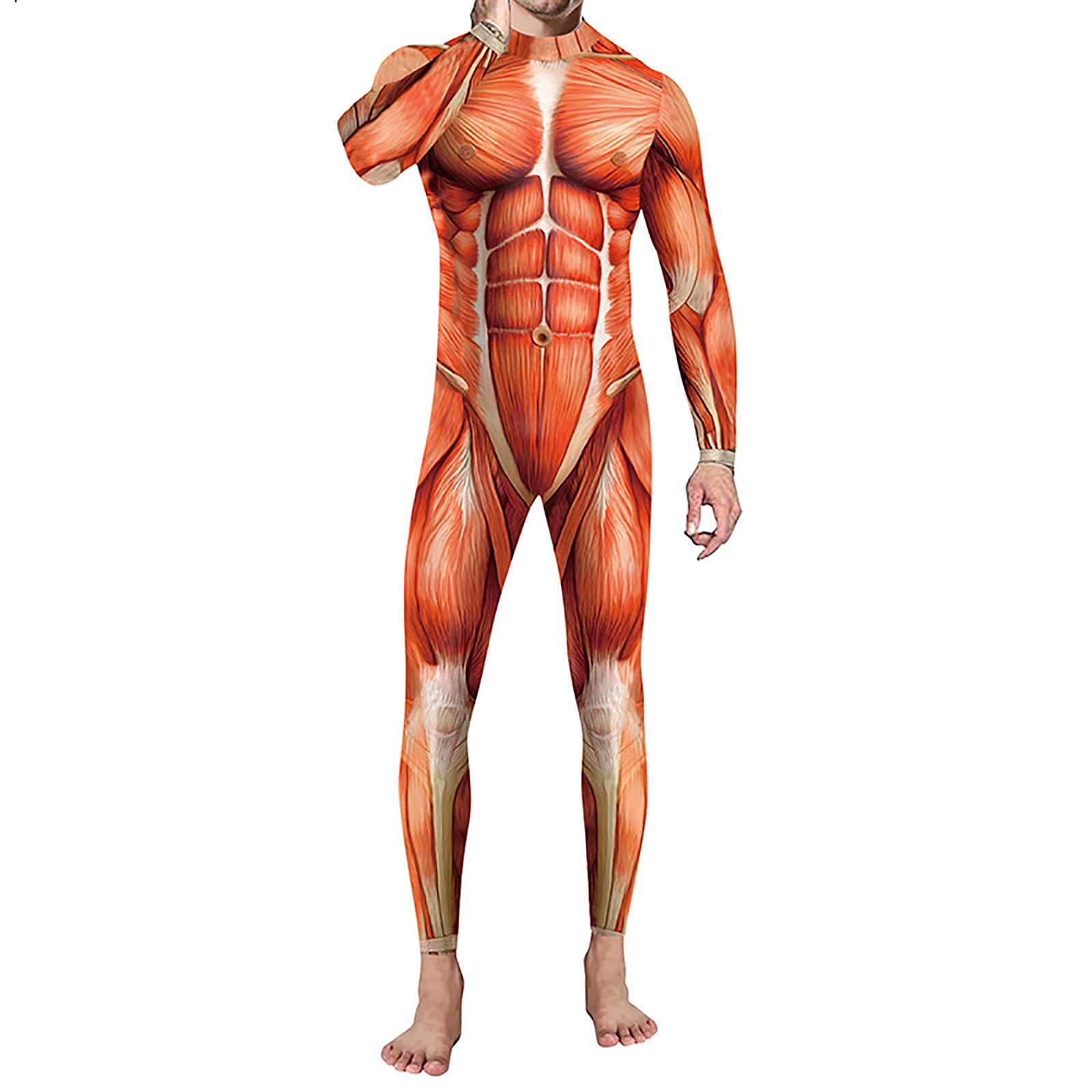JOAU Men's muscle Body Suit Tight Halloween 3D Digital Printing Adult One-piece Halloween Party