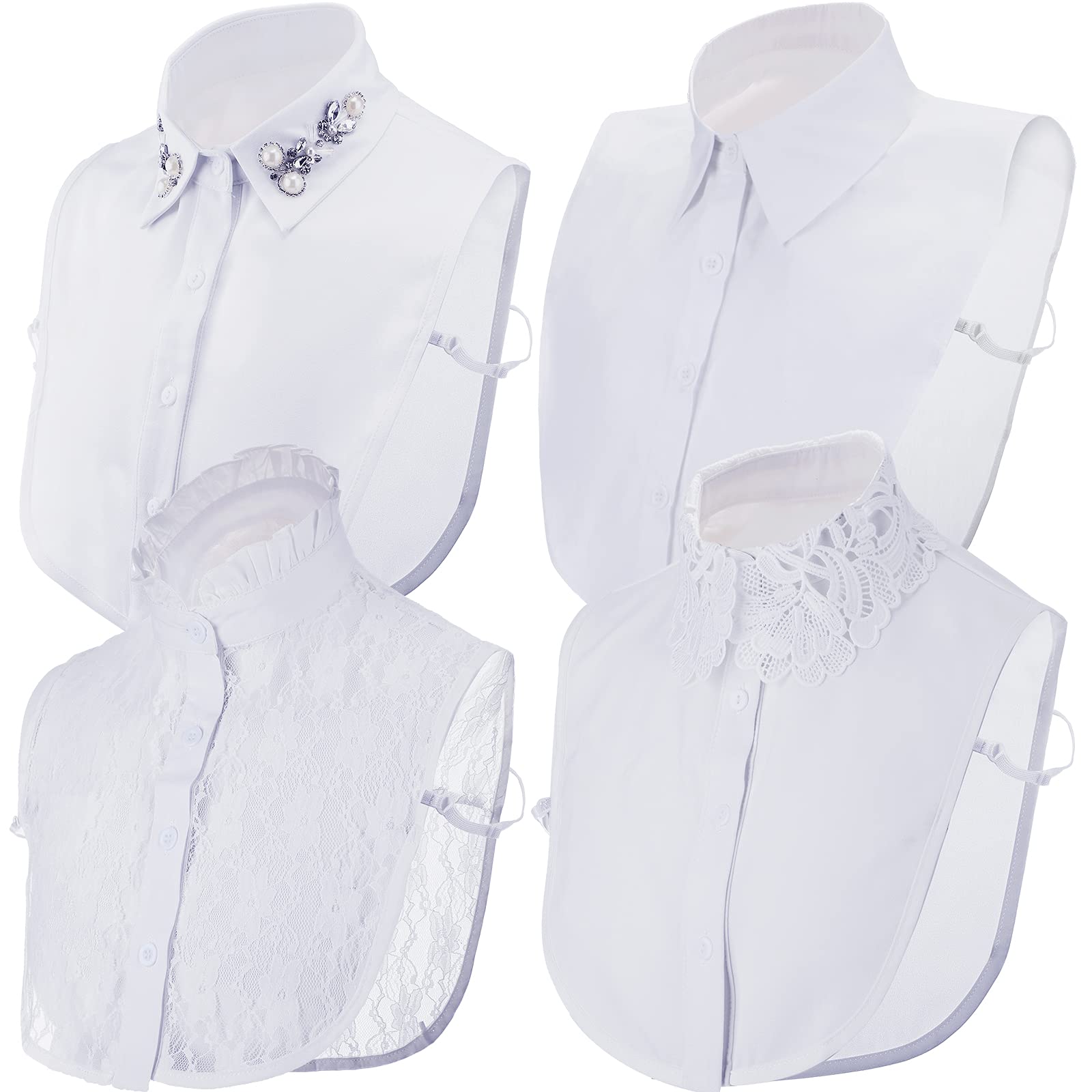 SATINIOR Women Fake Detachable Dickey Collar Diamond Pearl Lace Fake Half Shirt Collar (White)