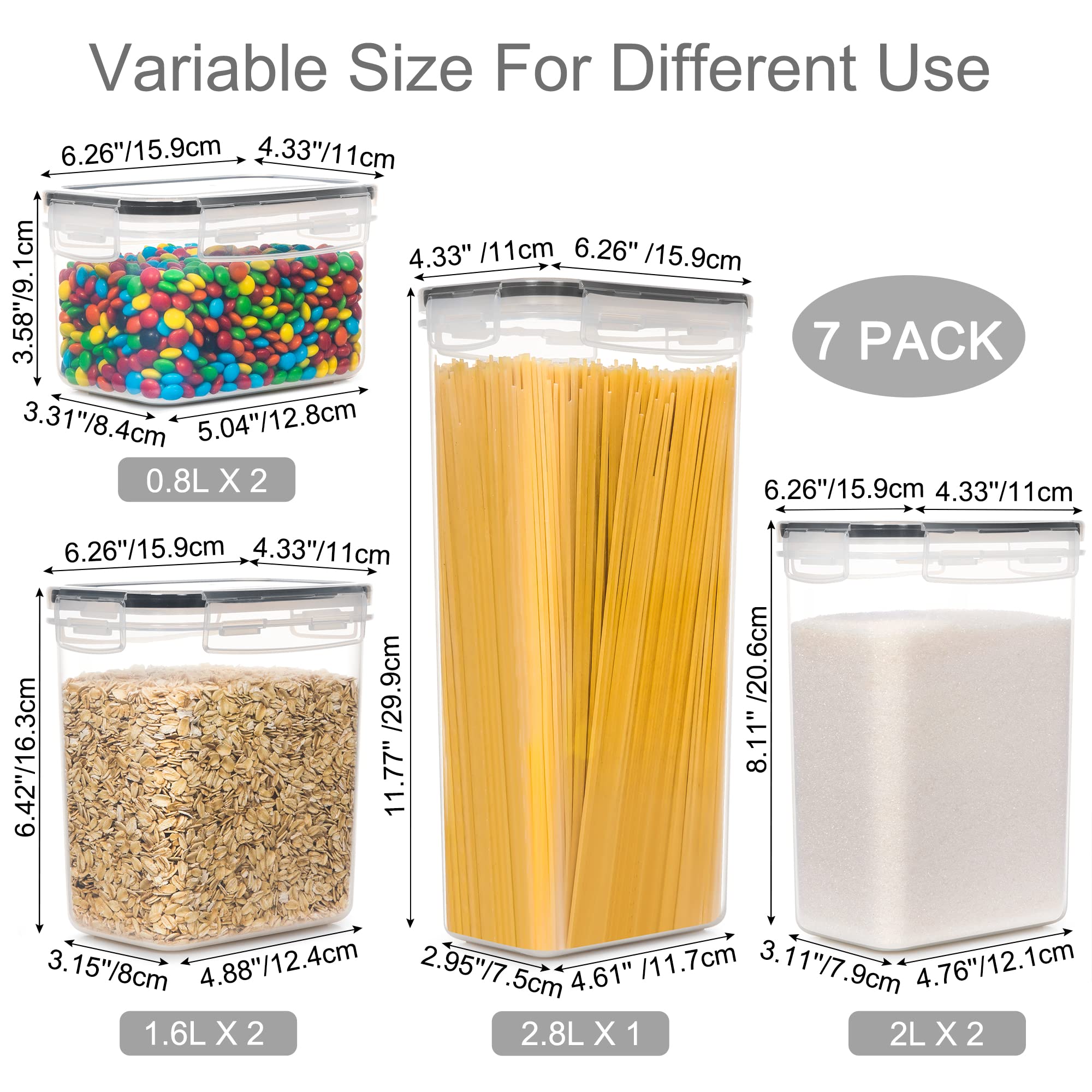 Airtight Food Storage Containers With Lids, PantryStar 7 PCS BPA Free Kitchen Storage Containers for Spaghetti, Pasta, Dry Food,Flour and Sugar, Plastic Canisters for Pantry Organization and Storage