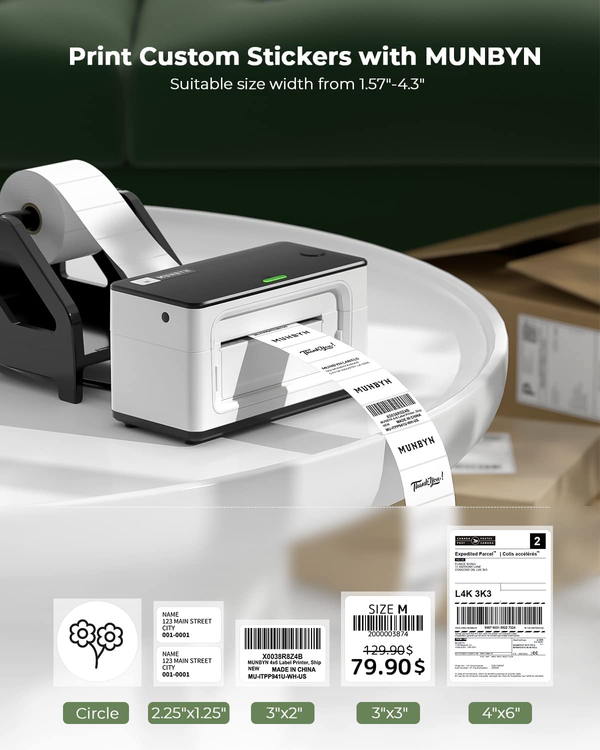 MUNBYN Shipping Label Printer, 4x6 Label Printer for Shipping Packages, USB Thermal Printer for Shipping Labels Home Small Business, with Software for Instant Conversion from 8x11 to 4x6 Labels