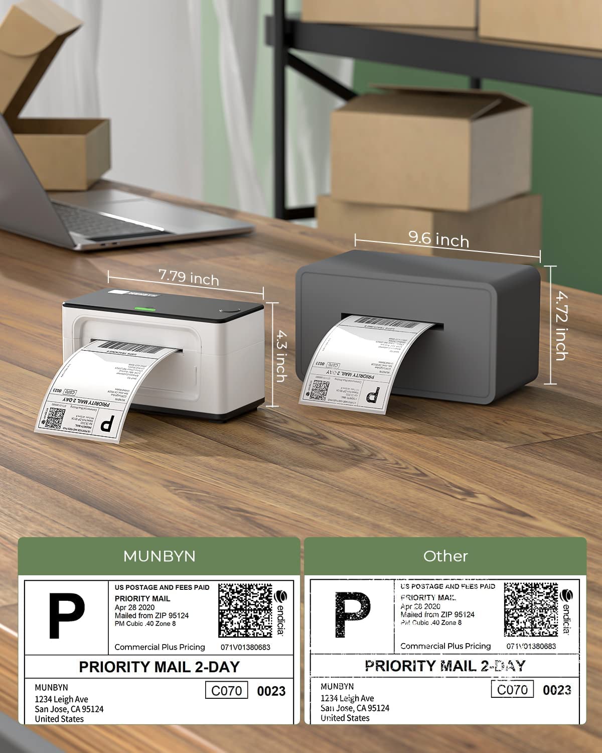 MUNBYN Shipping Label Printer, 4x6 Label Printer for Shipping Packages, USB Thermal Printer for Shipping Labels Home Small Business, with Software for Instant Conversion from 8x11 to 4x6 Labels