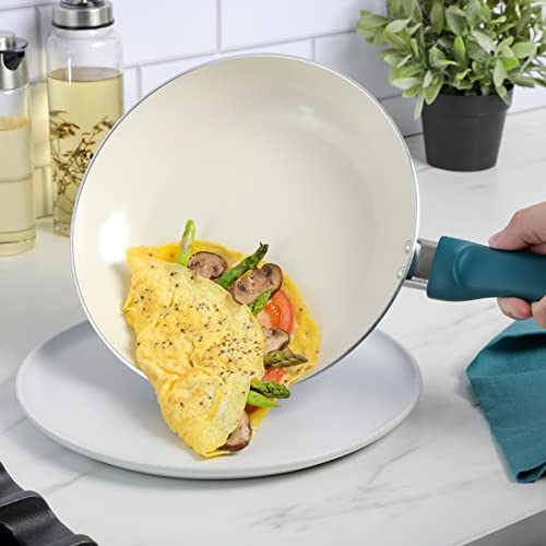 Spice by Tia Mowry Savory Saffron 16-Piece Healthy Nonstick Ceramic Cookware Set - Teal