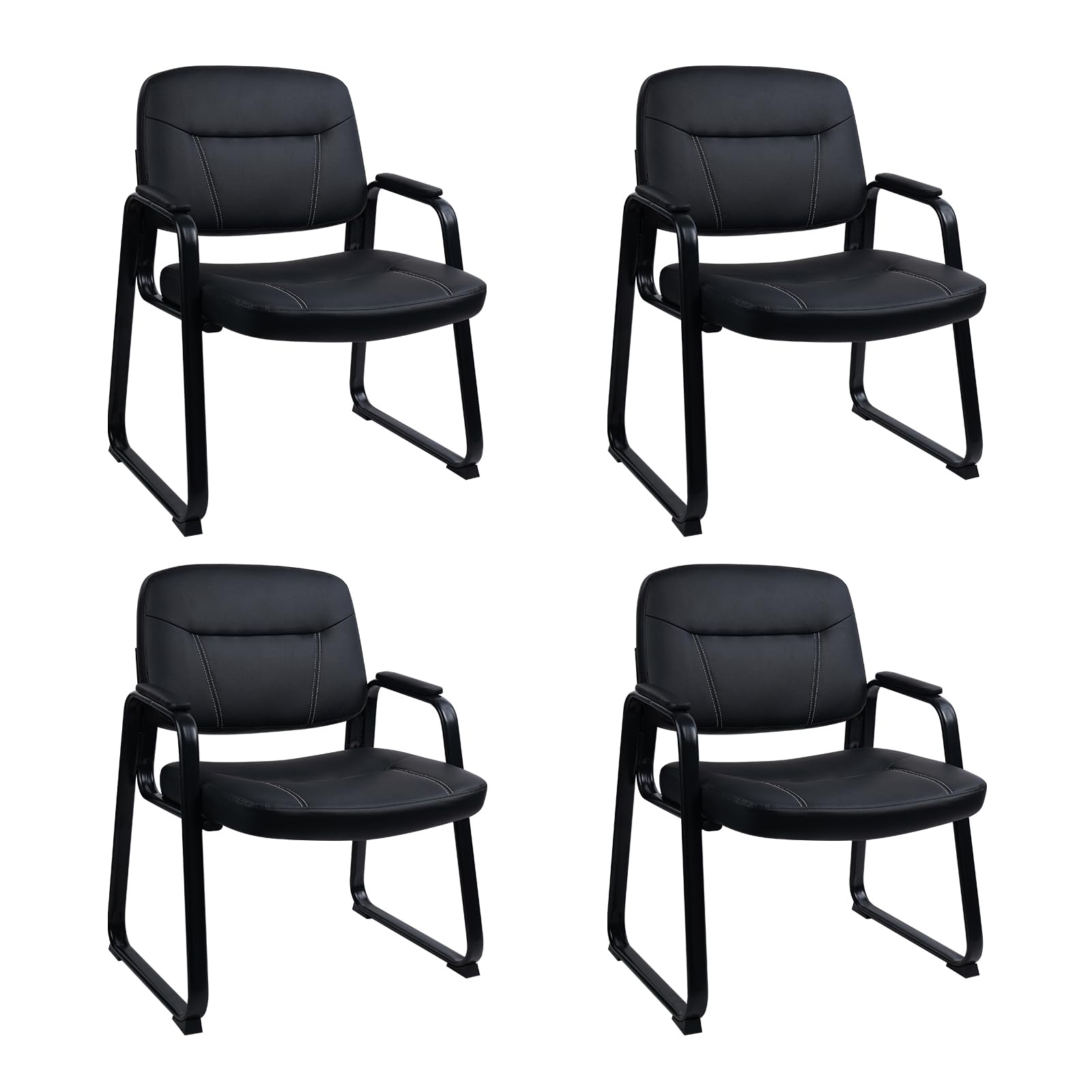 CLATINA Big and Tall Office Guest Chair 400lbs Reception Chair with Bonded Padded Armrest Backrest Sled Base Office Guest Chair for Conference Waiting Room Office Home Set of 4 Black