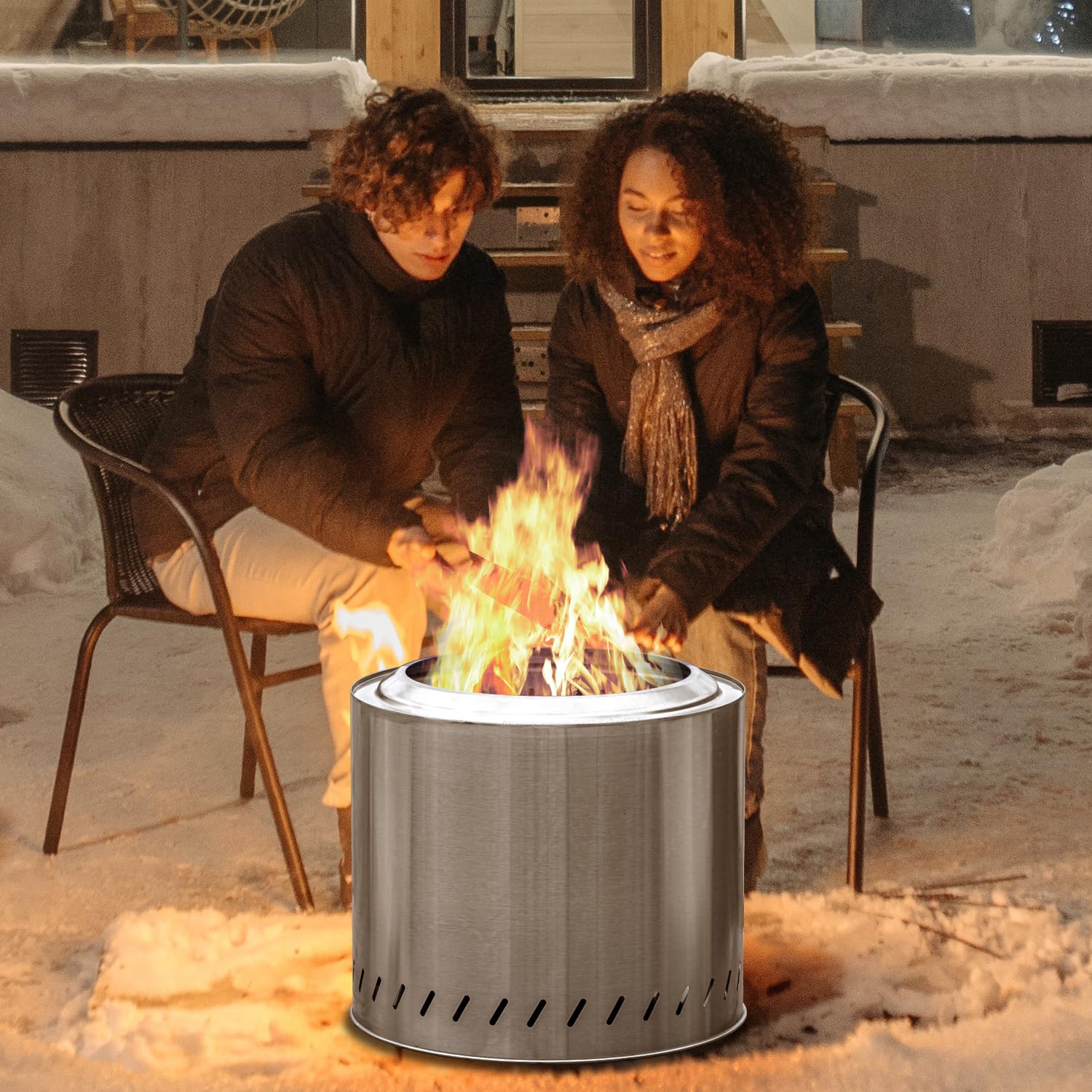 OutVue 15 inch Stainless Steel Smokeless Fire Pit, Outdoor Smokeless Firepit, Wood Burning Fire Pits for Camping, Bonfire, Low Smoke Firepit for Outside (Oblique Hole)