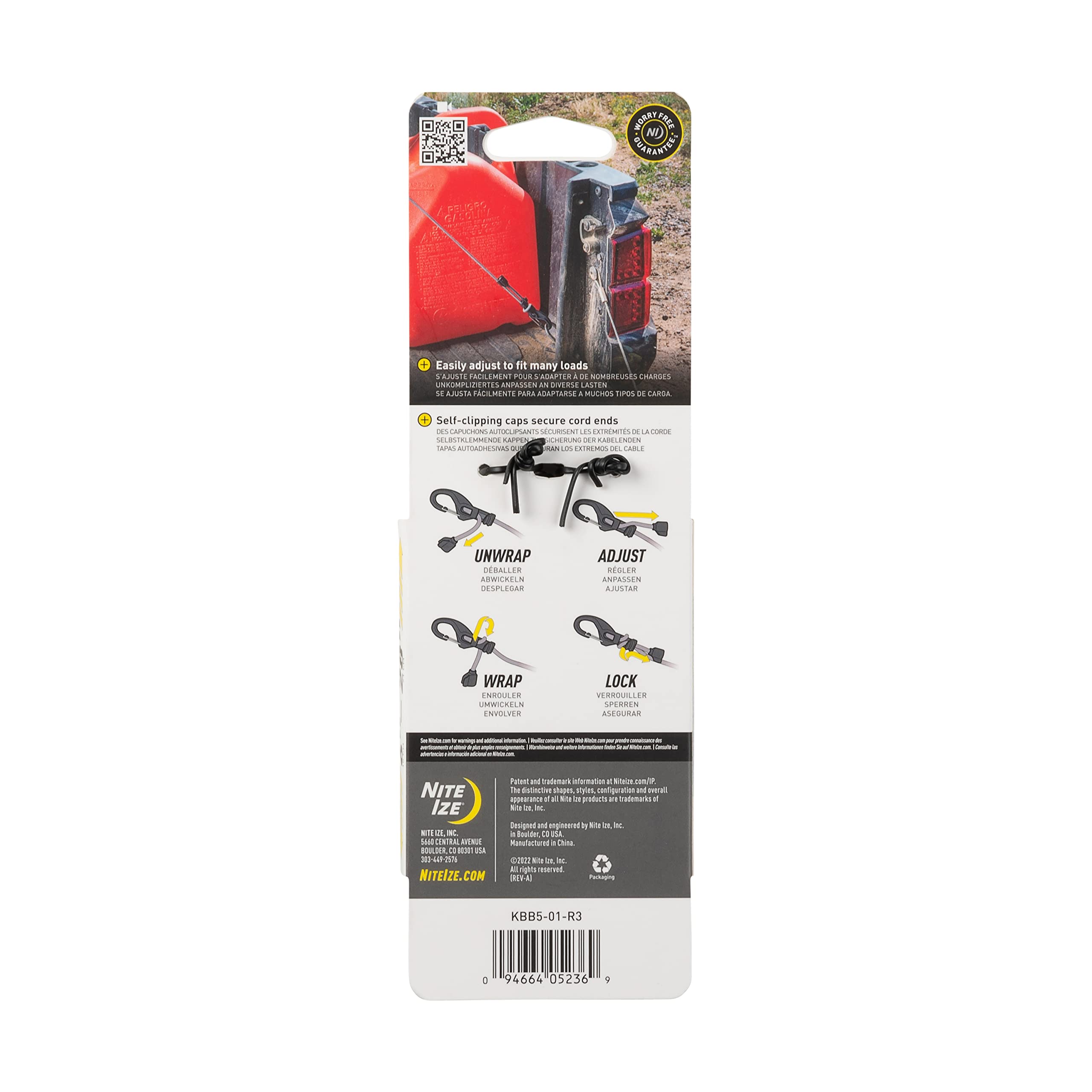 Nite IZE KnotBone Adjustable Bungee - Cord with Carabiner Clip Ends & Adjustable Length - 5mm Cord - Length of 6" to 28" - Size 5