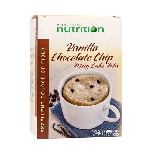 Nutmeg State Nutrition - High Protein Mug Cake Mix, 15g Protein, Low Calorie, Low Net Carbs, Low Fat, High Fiber, Gluten Free, Ideal Protein Compatible, 7 Servings Per Box (Vanilla Chocolate Chip)