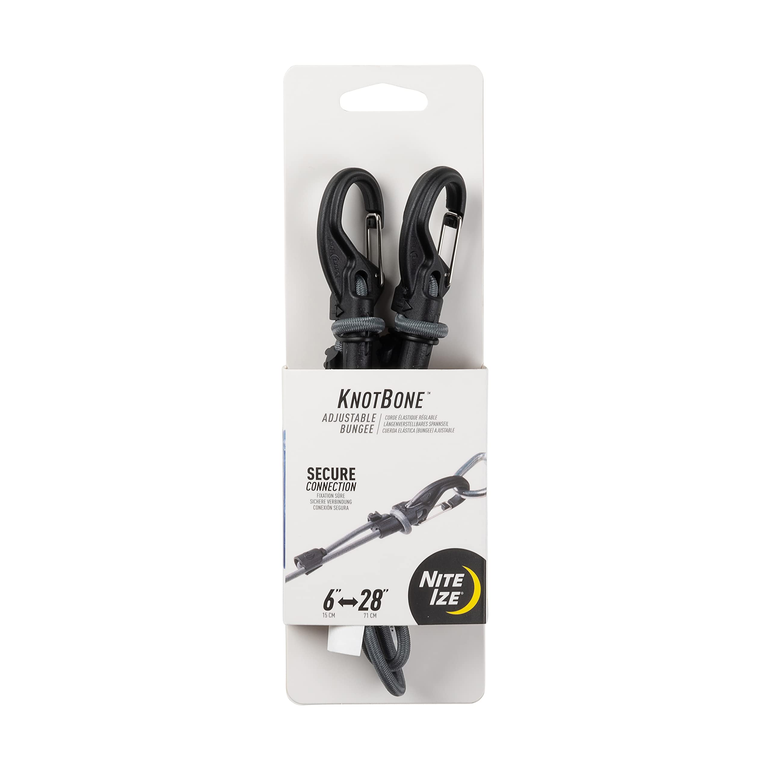 Nite IZE KnotBone Adjustable Bungee - Cord with Carabiner Clip Ends & Adjustable Length - 5mm Cord - Length of 6" to 28" - Size 5