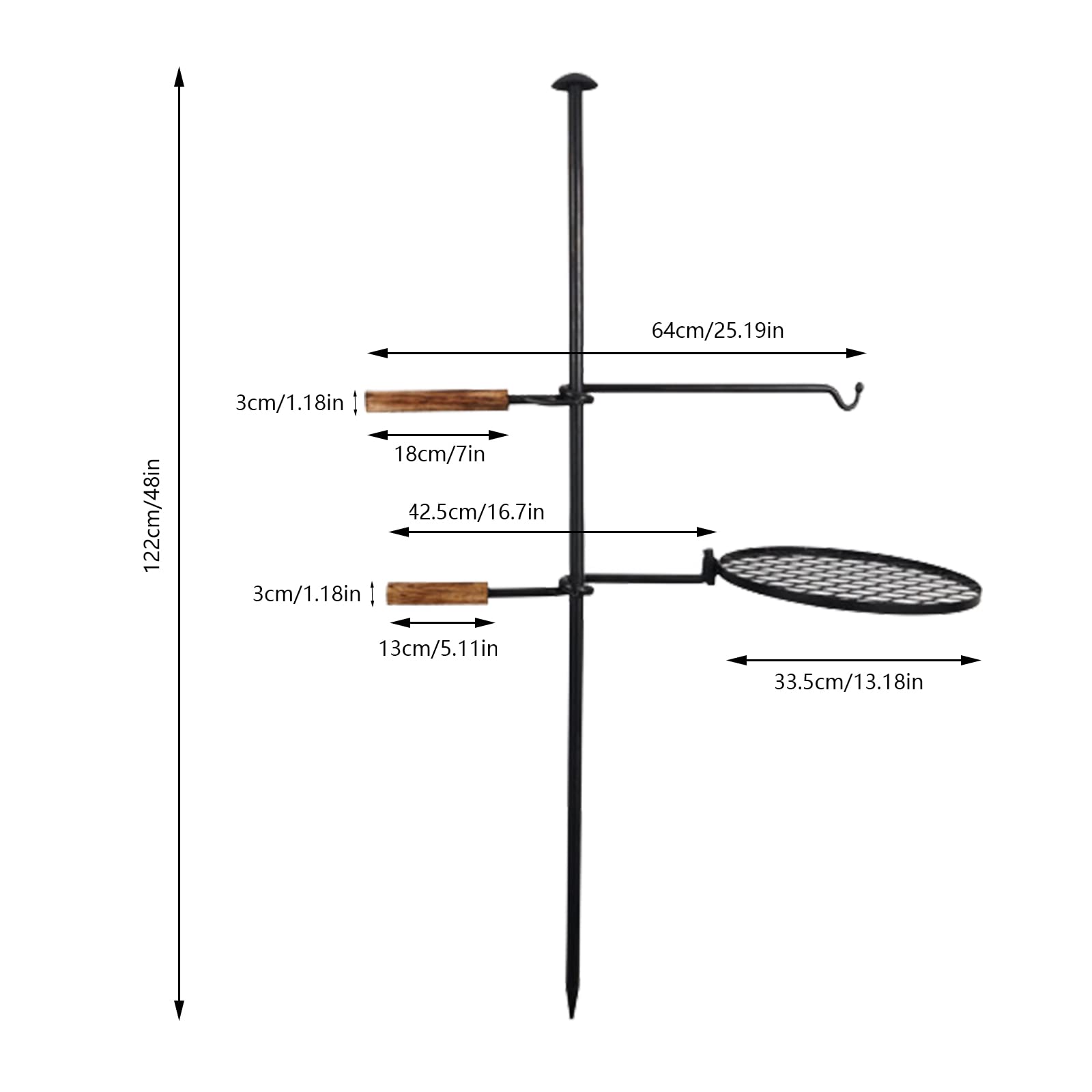 LINISHOP 2in1 Portable Campfire Grill Adjustable 360° Rotation Campfire Grill Fire Pit Grill Pan Rack BBQ Swivel Campfire Grill Charcoal Outdoor Camping Barbecue Tool Black New
