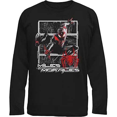Marvel Boys' Miles Morales Spiderman Long Sleeve T-Shirt, Black (L)