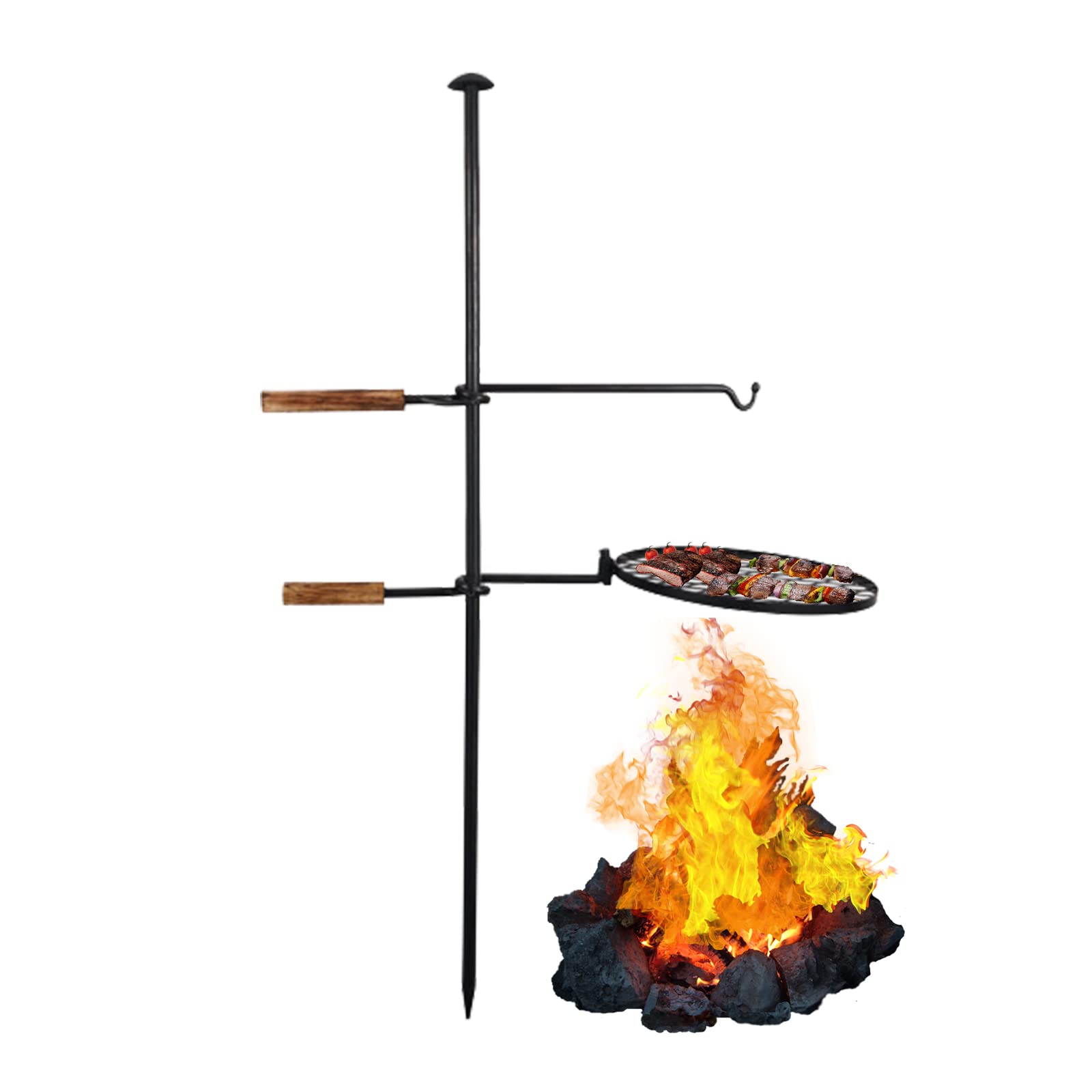 LINISHOP 2in1 Portable Campfire Grill Adjustable 360° Rotation Campfire Grill Fire Pit Grill Pan Rack BBQ Swivel Campfire Grill Charcoal Outdoor Camping Barbecue Tool Black New