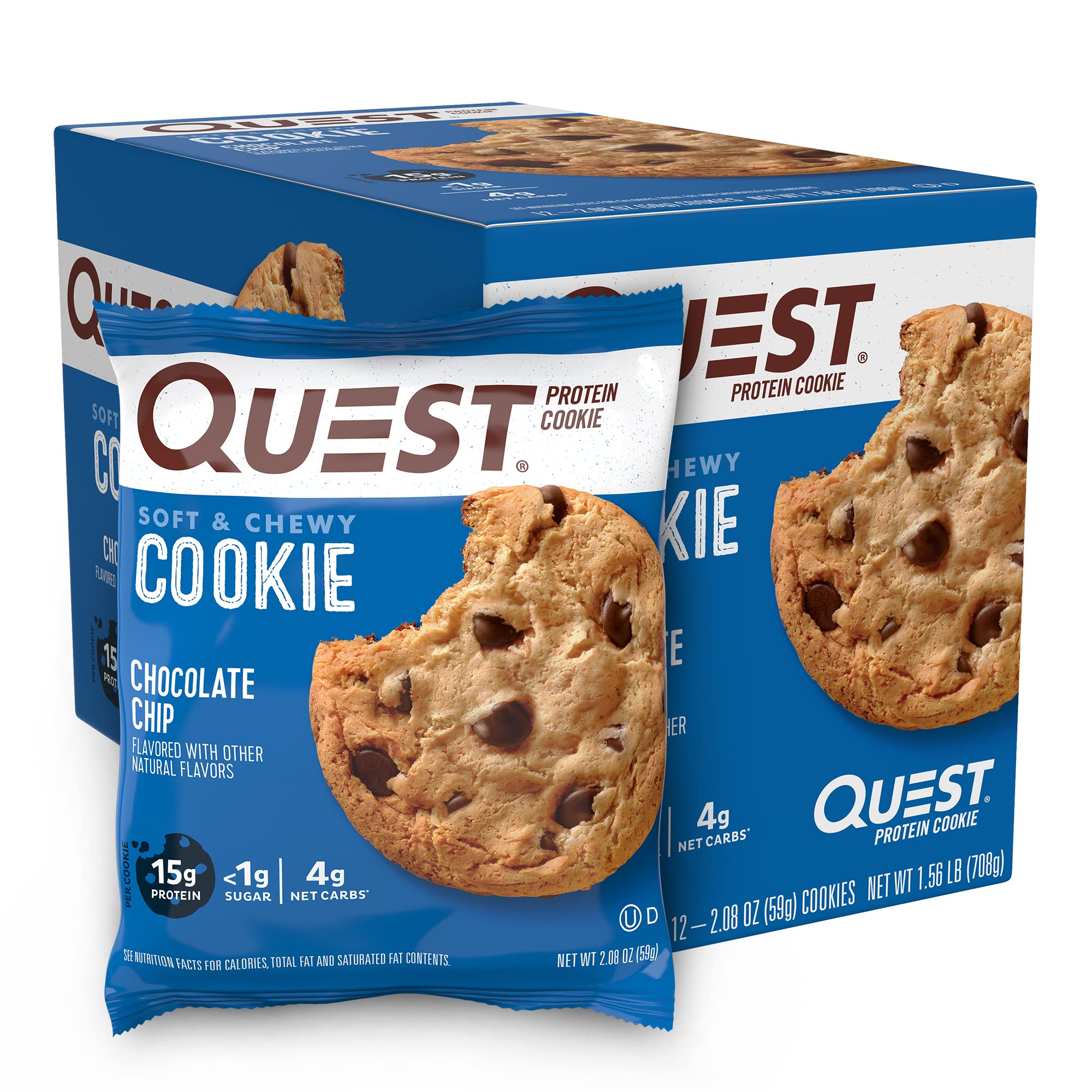Quest Nutrition Protein Cookie, Chocolate Chip, 2.08 Ounce each, 12 Count (Pack of 1)
