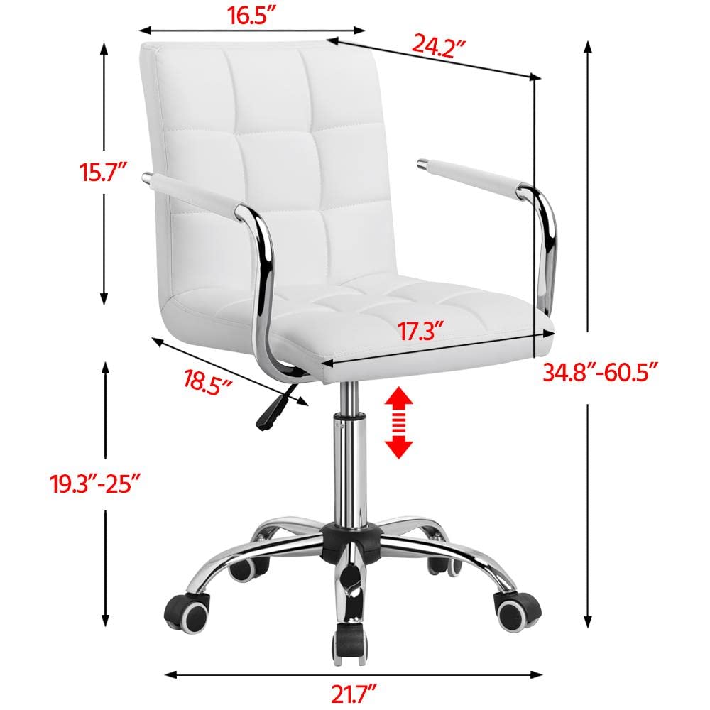 Yaheetech Adjustable Swivel Chair Faux Leather Computer Office Desk Chair Gas Lift Chrome Base On Wheels White