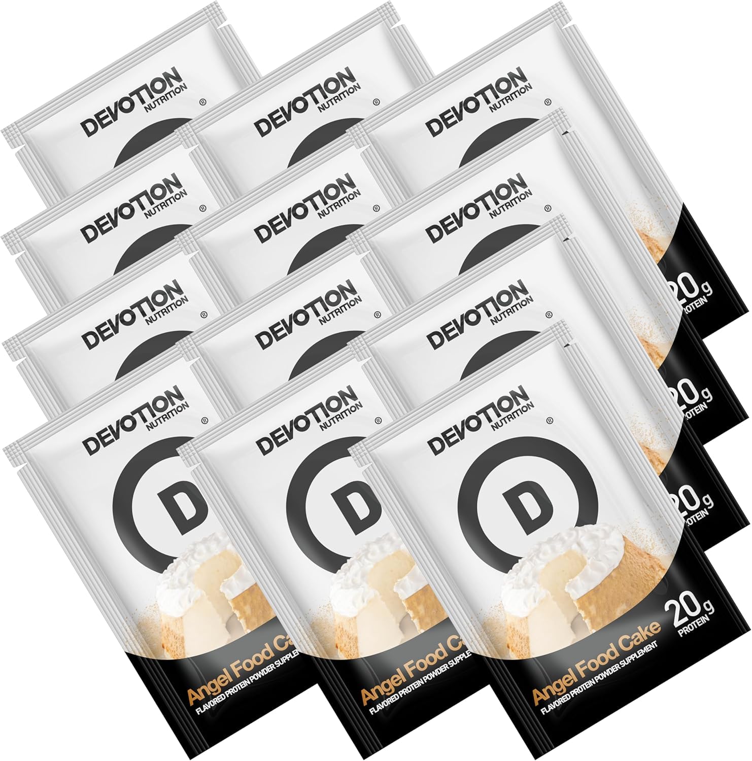 Devotion Nutrition Protein Powder Blend | Gluten Free, Keto Friendly, No Added Sugars | 1g MCT | 20g Whey & Micellar Protein | 12 Single Serving Packets (Angel Food Cake)