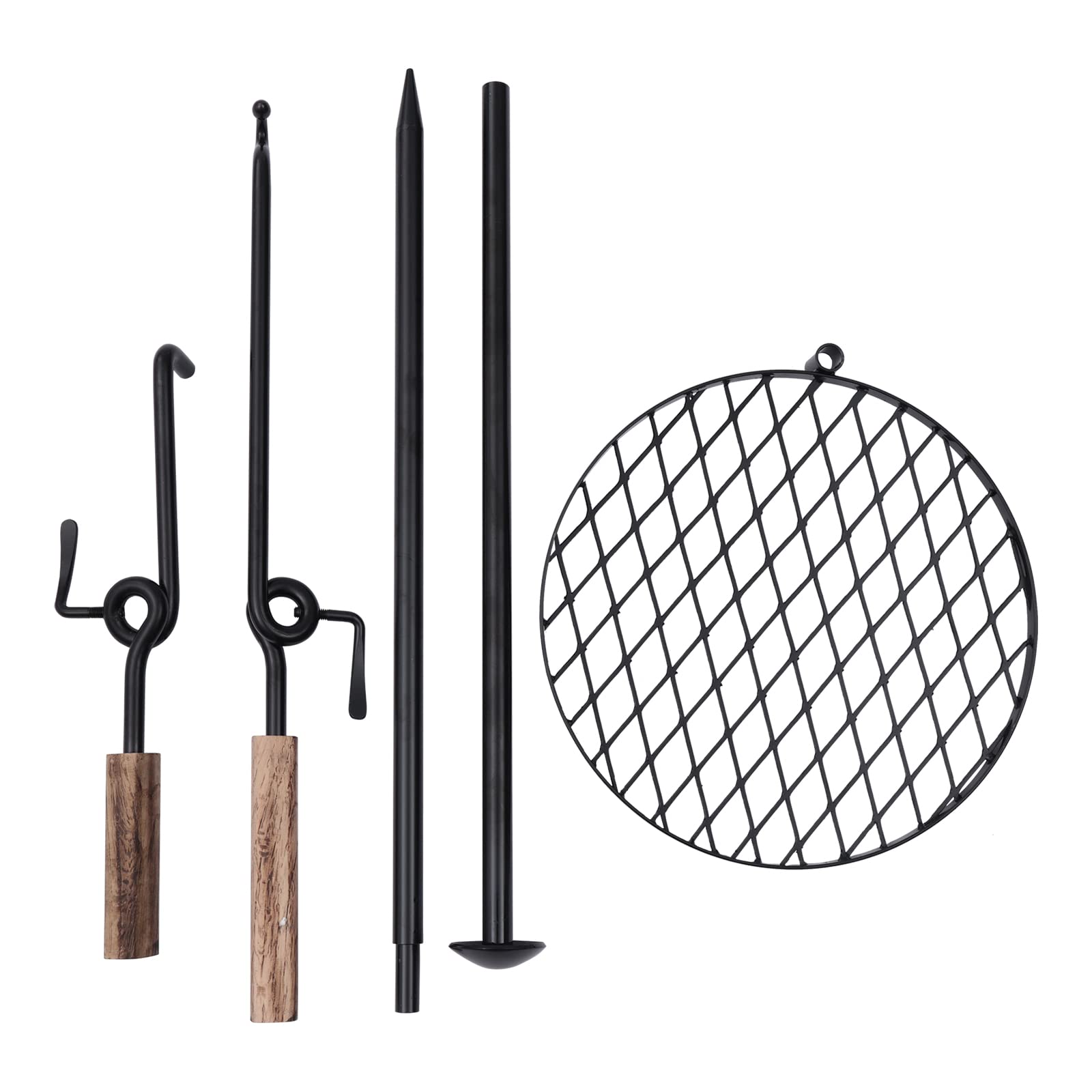 LINISHOP 2in1 Portable Campfire Grill Adjustable 360° Rotation Campfire Grill Fire Pit Grill Pan Rack BBQ Swivel Campfire Grill Charcoal Outdoor Camping Barbecue Tool Black New