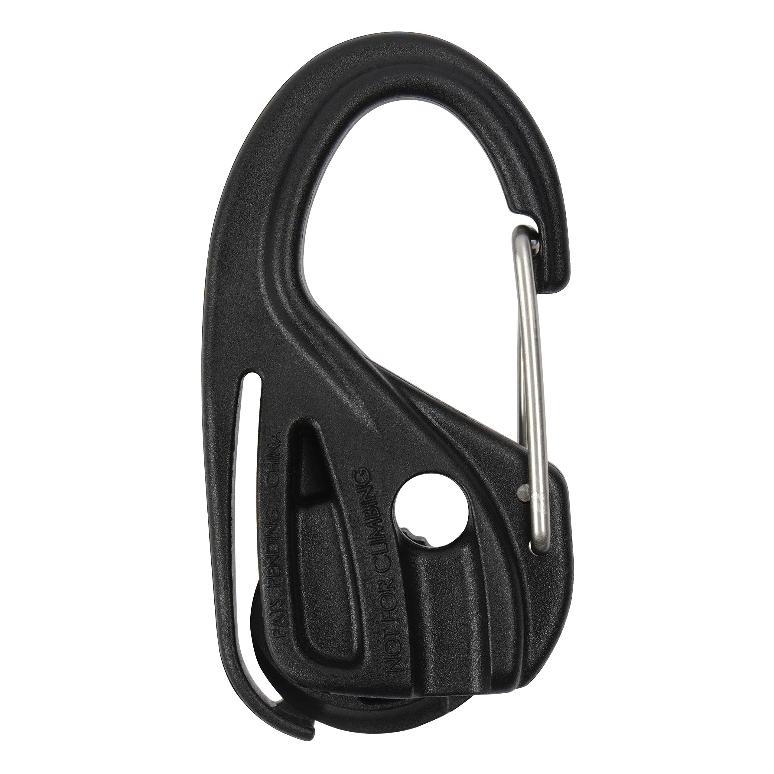 Nite Ize CamJam Cord Tightener - Tie Down Cam Mechanism with Carabiner Clip - Plastic Carabiner & Stainless Steel Lock - Utility Rope & Cord Tightener - Camping Accessory - Black