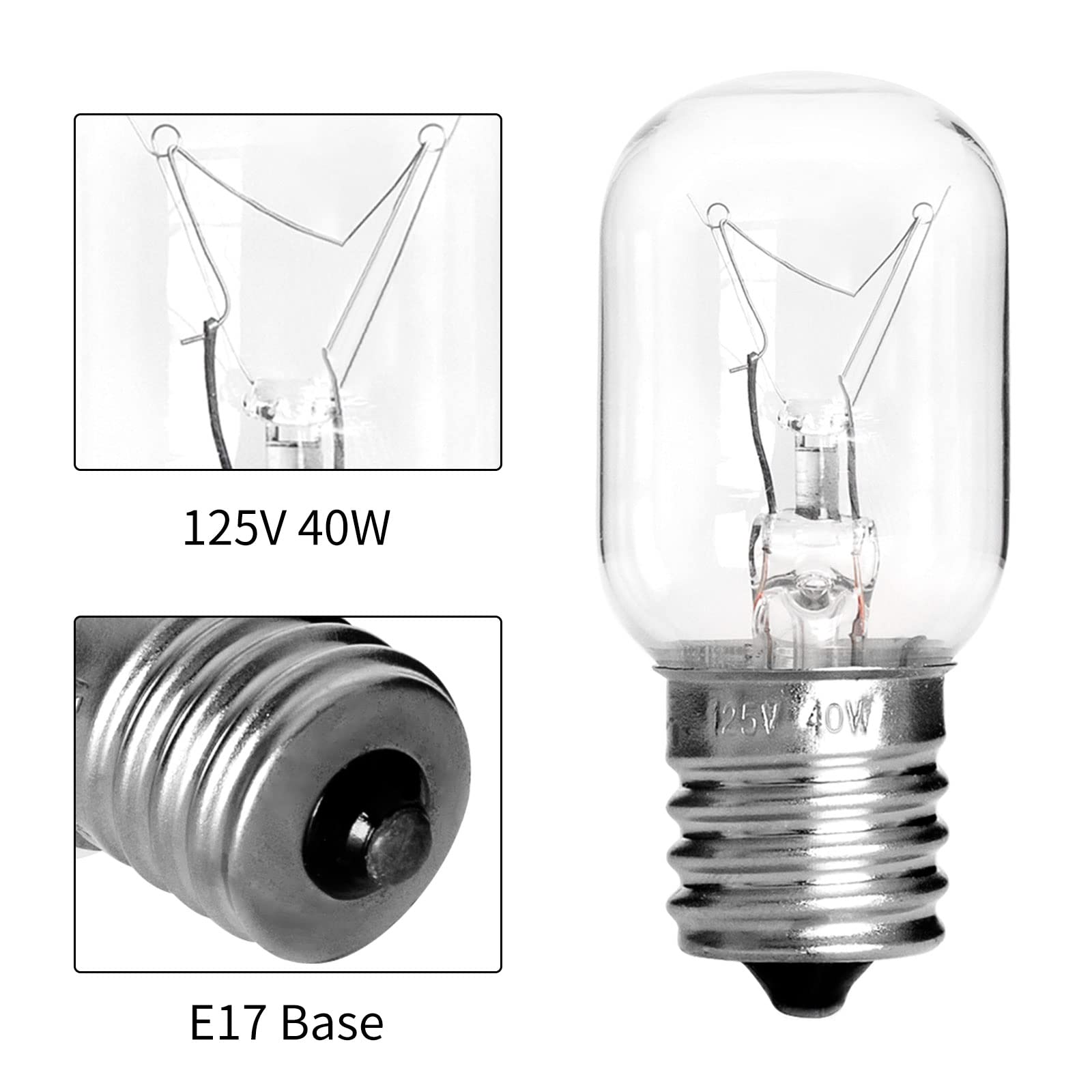 Microwave Light Bulb for GE Kenmore Whirlpool LG Microwave, E17 Base Kei 125V 40W, WB25x10030 Microwave Light Bulbs Under Hood Replace for 8206232A, 2Pcs