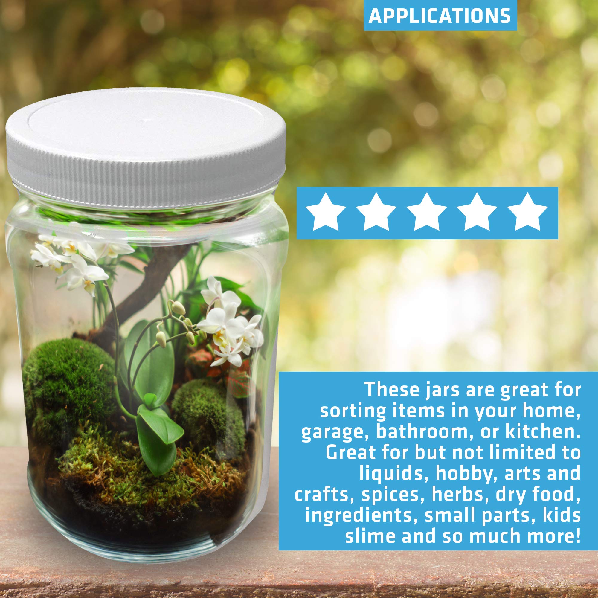 CSBD 32 Oz Clear Plastic Mason Jars With Ribbed Liner Screw On Lids, Wide Mouth, ECO, BPA Free, PET Plastic, Made In USA, Bulk Storage Containers, 4 Pack (32 Ounces)