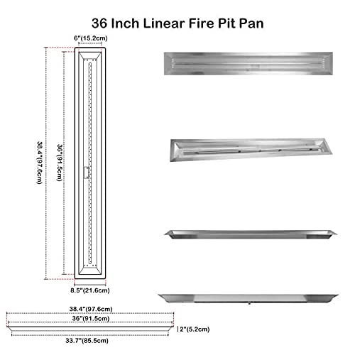 Stanbroil 36 x 6 Inch Linear Drop-in Natural Gas Fire Pit Pan Burner with Spark Ignition Kit, 304 Stainless Steel Natural Gas Fire Pit Insert for Outside, Rated up to 65,000 BTU’S