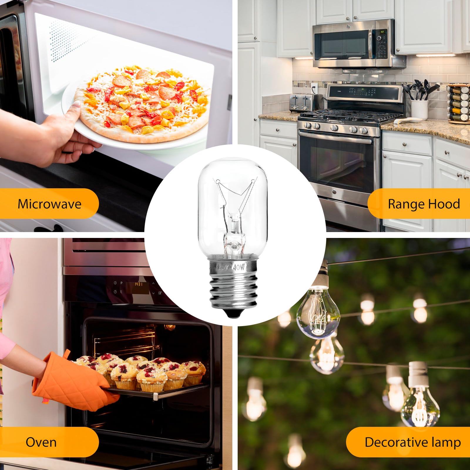 Microwave Light Bulb for GE Kenmore Whirlpool LG Microwave, E17 Base Kei 125V 40W, WB25x10030 Microwave Light Bulbs Under Hood Replace for 8206232A, 2Pcs