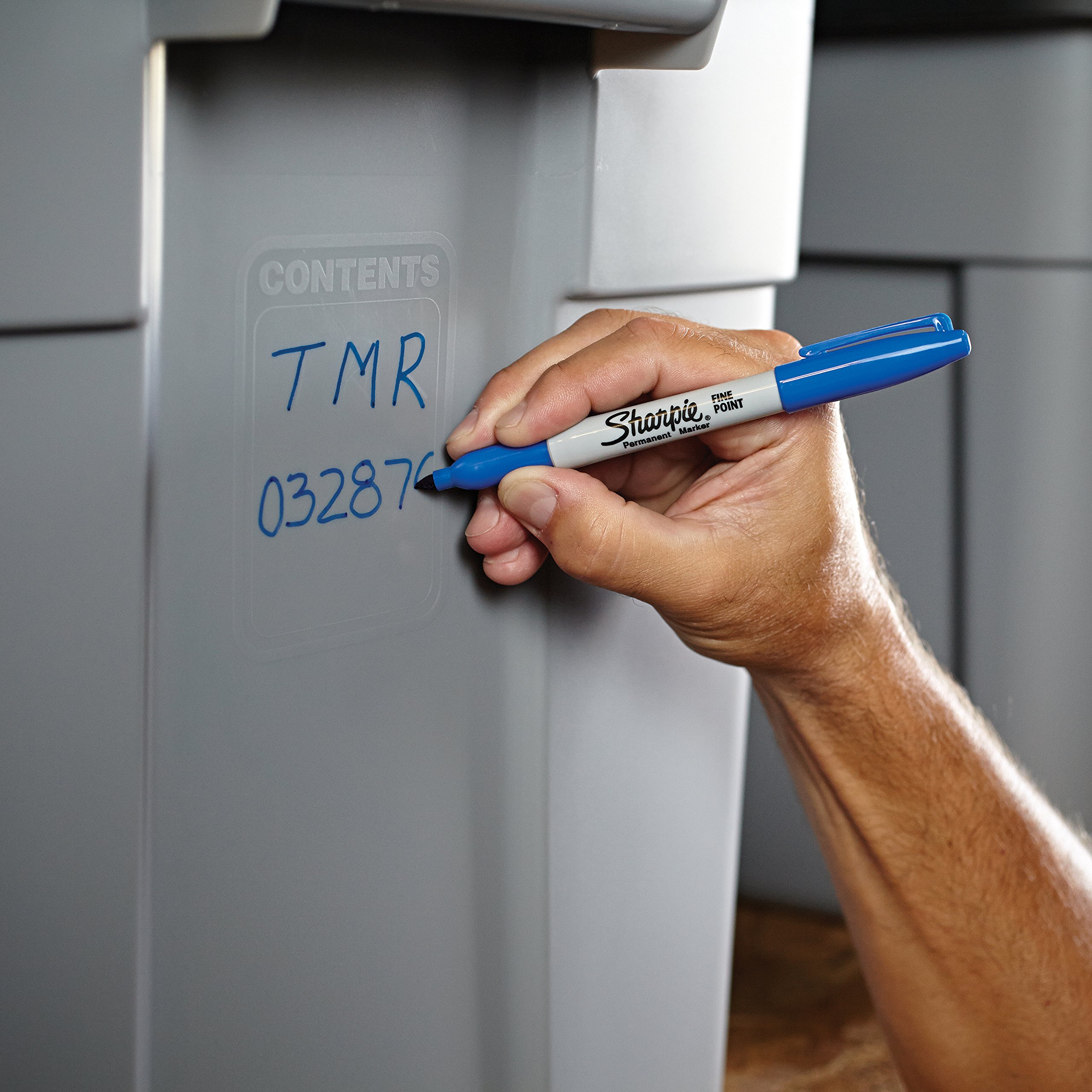 Fine Point Permanent Marker, BLUE, Durable Ink is Fade-Resistant and Water-Resistant - BLUE - 12 Pens Per Box - 1 Box