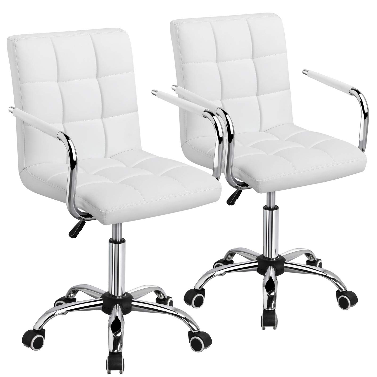 Yaheetech Adjustable Swivel Chair Faux Leather Computer Office Desk Chair Gas Lift Chrome Base On Wheels White
