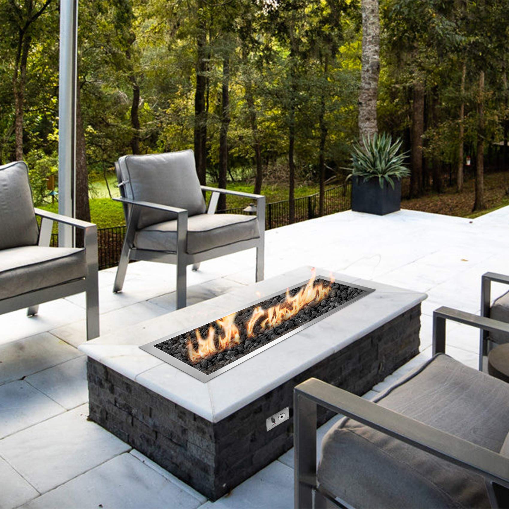 Stanbroil 36 x 6 Inch Linear Drop-in Natural Gas Fire Pit Pan Burner with Spark Ignition Kit, 304 Stainless Steel Natural Gas Fire Pit Insert for Outside, Rated up to 65,000 BTU’S