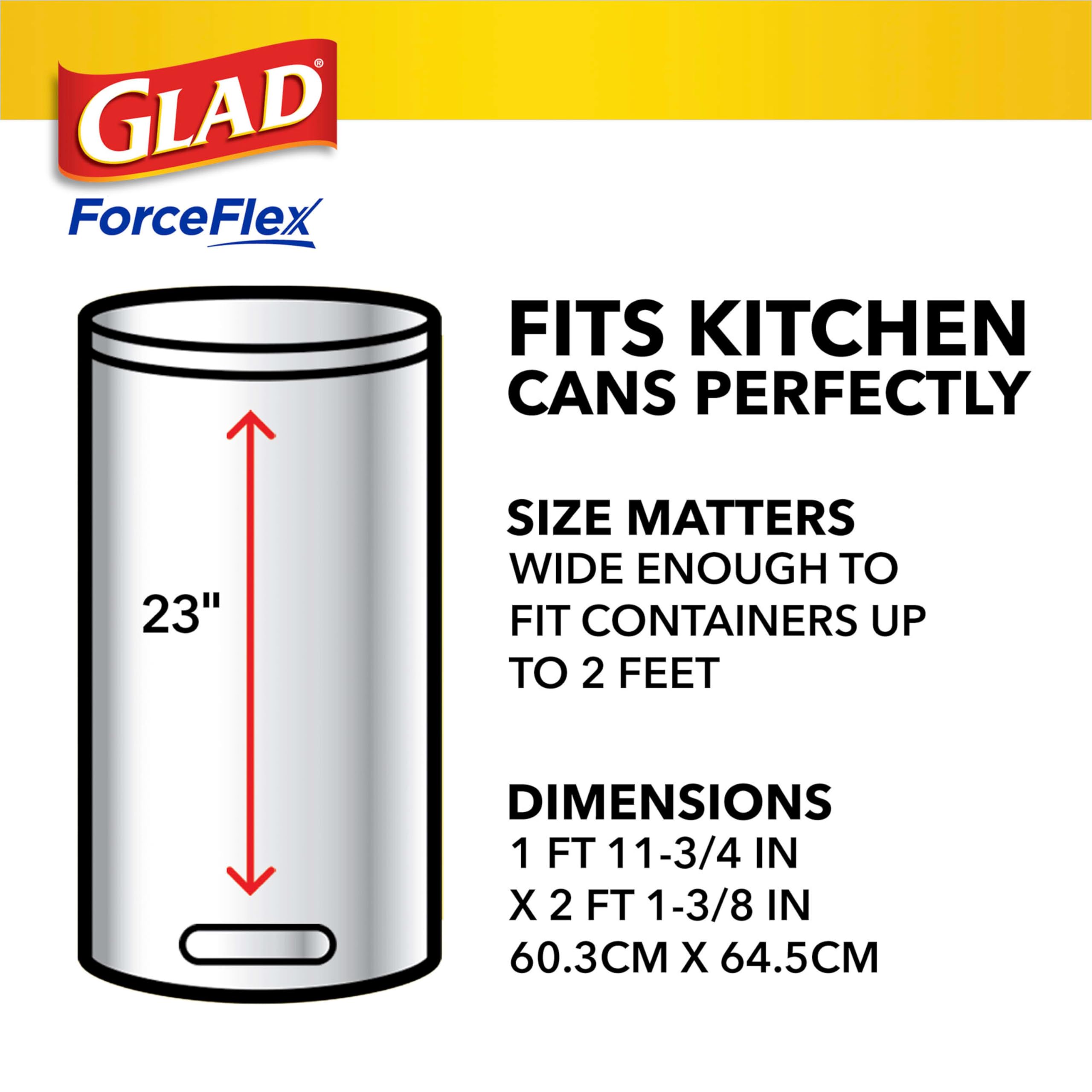 GLAD ForceFlex Tall Kitchen Drawstring Trash Bags, 13 Gallon Grey Trash Bag for Kitchen, Fresh Clean with Febreze Freshness and Leak Protection, 110 Count