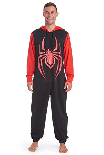 Marvel Spider-Man: Miles Morales Video Game Mens Fleece Cosplay Raglan Onesie Pajama Coverall Black Small