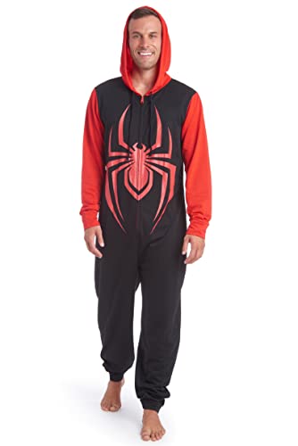 Marvel Spider-Man: Miles Morales Video Game Mens Fleece Cosplay Raglan Onesie Pajama Coverall Black Small
