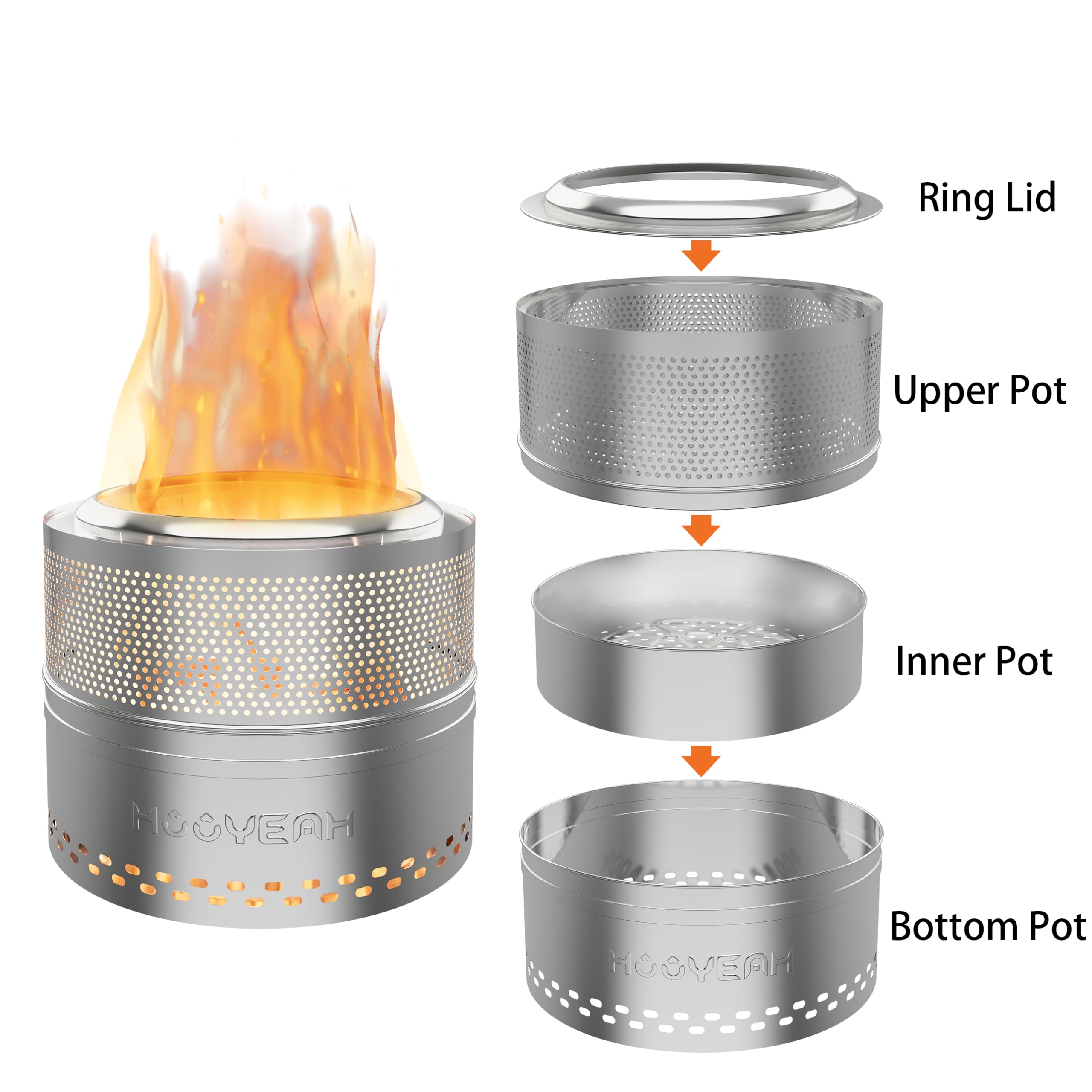 Smokeless Fire Pit,Stainless Steel Wood Burning Fireplaces with Removable Ash Pan Portable Storage Bag for Camping Bonfire Backyard Garden (20 Inch)
