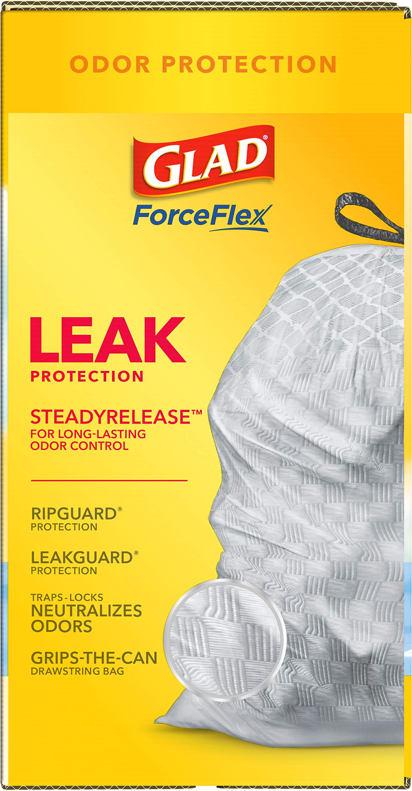 GLAD ForceFlex Tall Kitchen Drawstring Trash Bags, 13 Gallon Grey Trash Bag for Kitchen, Fresh Clean with Febreze Freshness and Leak Protection, 110 Count