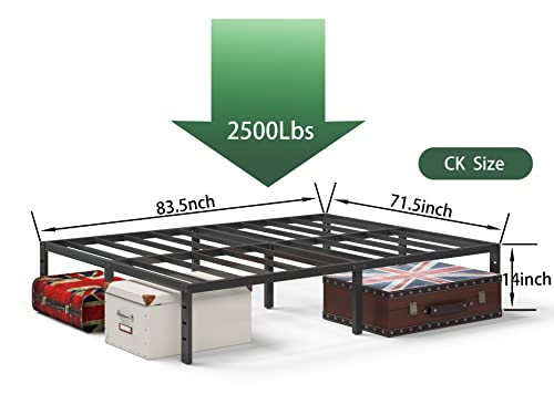 Tooyyer Metal California King Bed Frame 14" High 3000 lbs Heavy Duty Metal Bed Platform Solid Sturdy Steel Slat No Box Spring Needed Non-Slip Support and Noise Free Black-Cal King