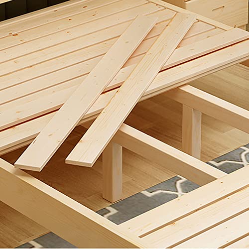 LITFAD Contemporary Pine Wood Platform Bed Natural Wood Bed Frame with Headboard Wooden Slats Support Bed (No Box Spring Needed) - Storage Not Included Single Bed Full-Covered, California King