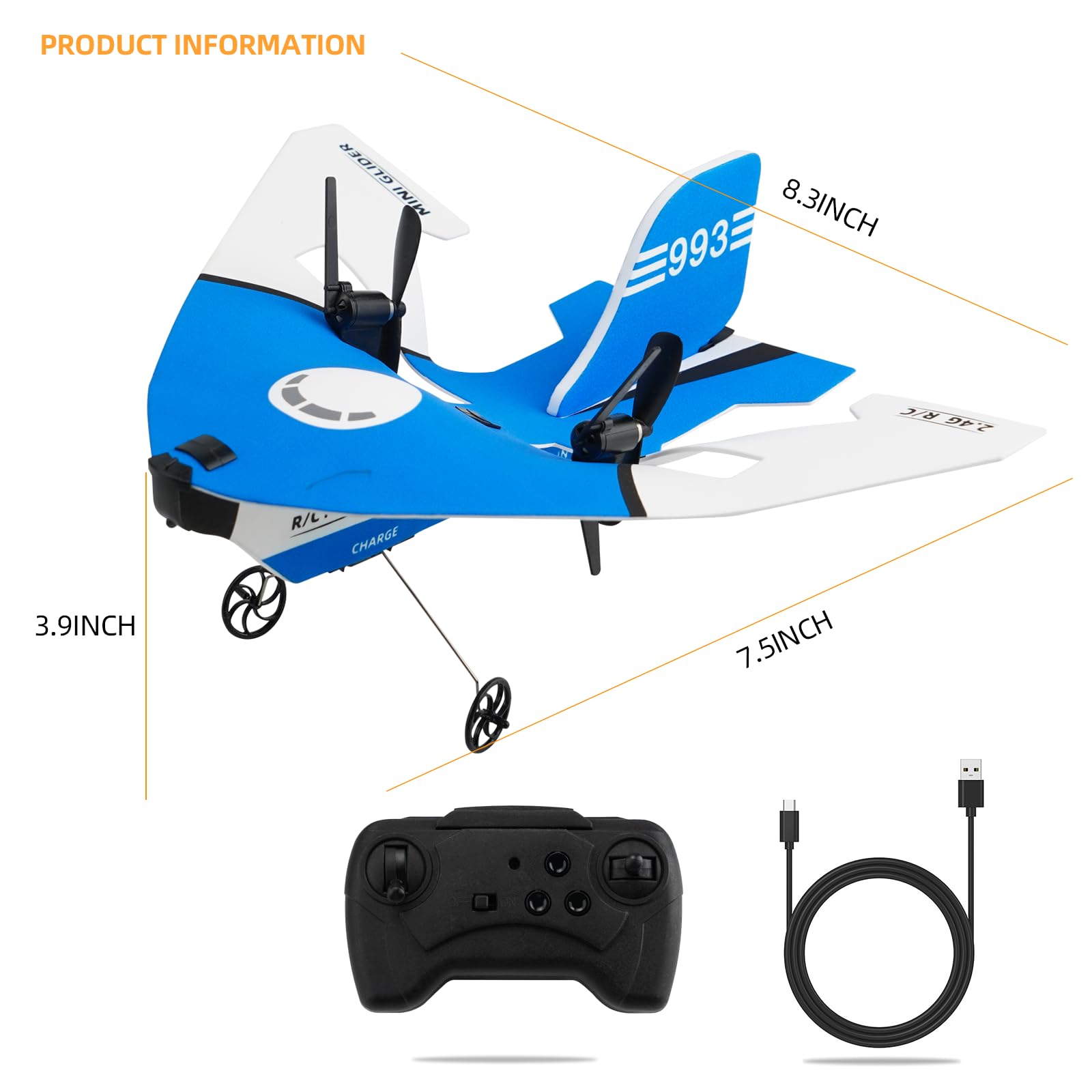 QI XING QX 2 CH Remote Control Airplane, 2.4Gh RC Airplane with Light Strip, RC Plane Ready to Fly, Easy to Fly RC Plane for Kids & Beginner,2023 You can Fly Any time Any Place (Blue)