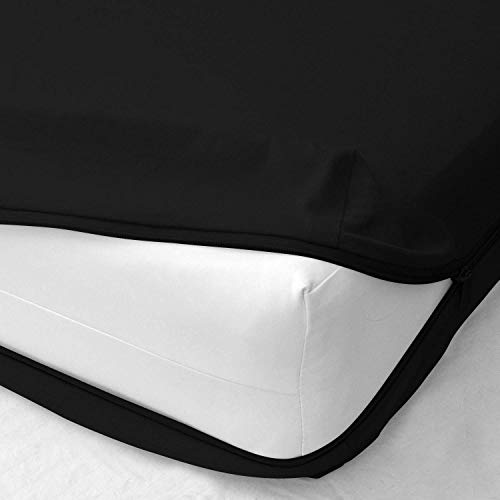 Zipper Fitted Sheet Olympic Queen Size 8" Pocket 600 Thread Count 100% Egyptian Cotton Sateen Weave Black