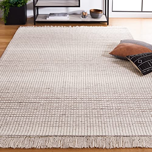 Safavieh Marbella Collection 8' x 10' Ivory/Dark Brown MRB208T Handmade Contemporary Fringe Wool Area Rug