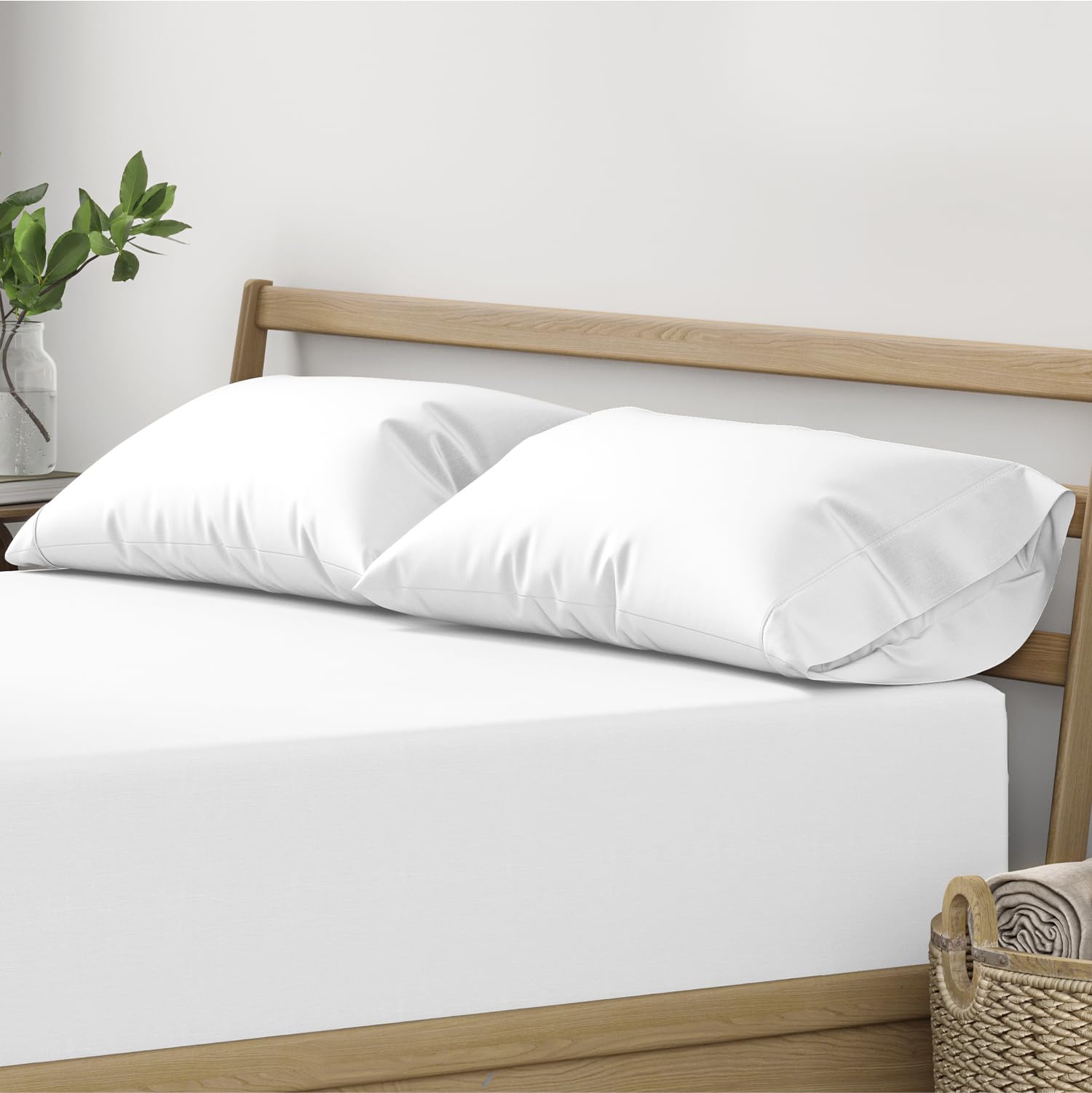 Mayfair Linen Full Size Percale Sheet, Egyptian Cotton Rich Sheet, 3-Piece Set (1 Fitted Sheet, 2 Pillowcases) for Full Size Bed, Ultra Soft, Fits Mattress Upto 18" Deep - White (No Flat Sheet)