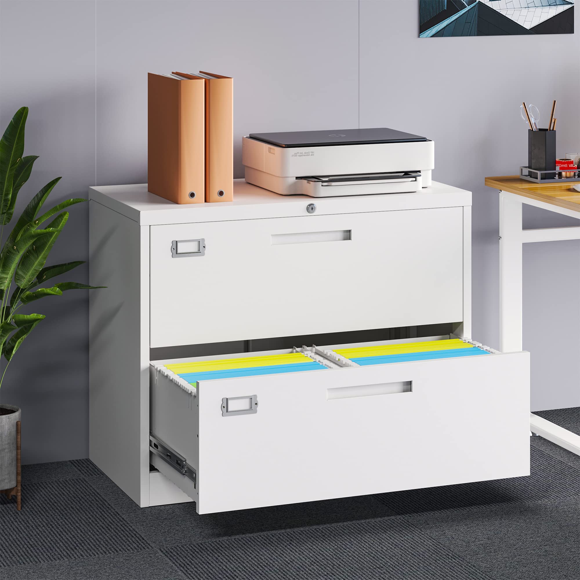 STANI Lateral File Cabinets with Lock, Filing Cabinet, 2 Drawer Lateral File Cabinet with Lock, Metal Lateral File Cabinet for Home and Office, Assembly Required