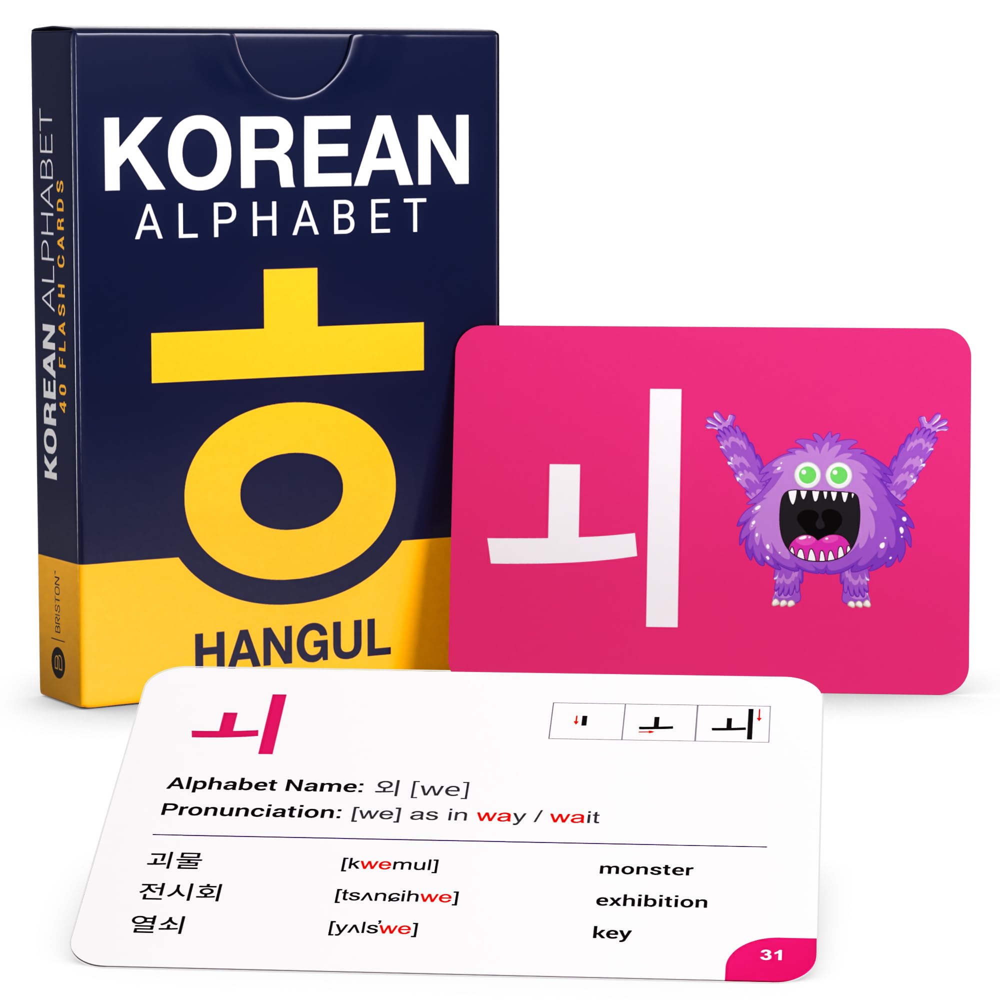 41 Korean Alphabet Hangul Flash Cards – Educational Language Learning Resource with Pictures for Memory & Sight Words - Fun Game Play - Grade School, Classroom, or Homeschool Supplies – Briston Brand