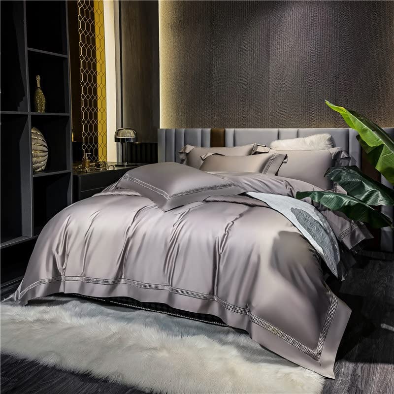 UpcoT Long Staple Cotton Hollowed Out Four-Piece Set Cotton Sateen Sheet Bed Cover Wide Brim Series (Color : Argento, Size : 200 * 230cm)