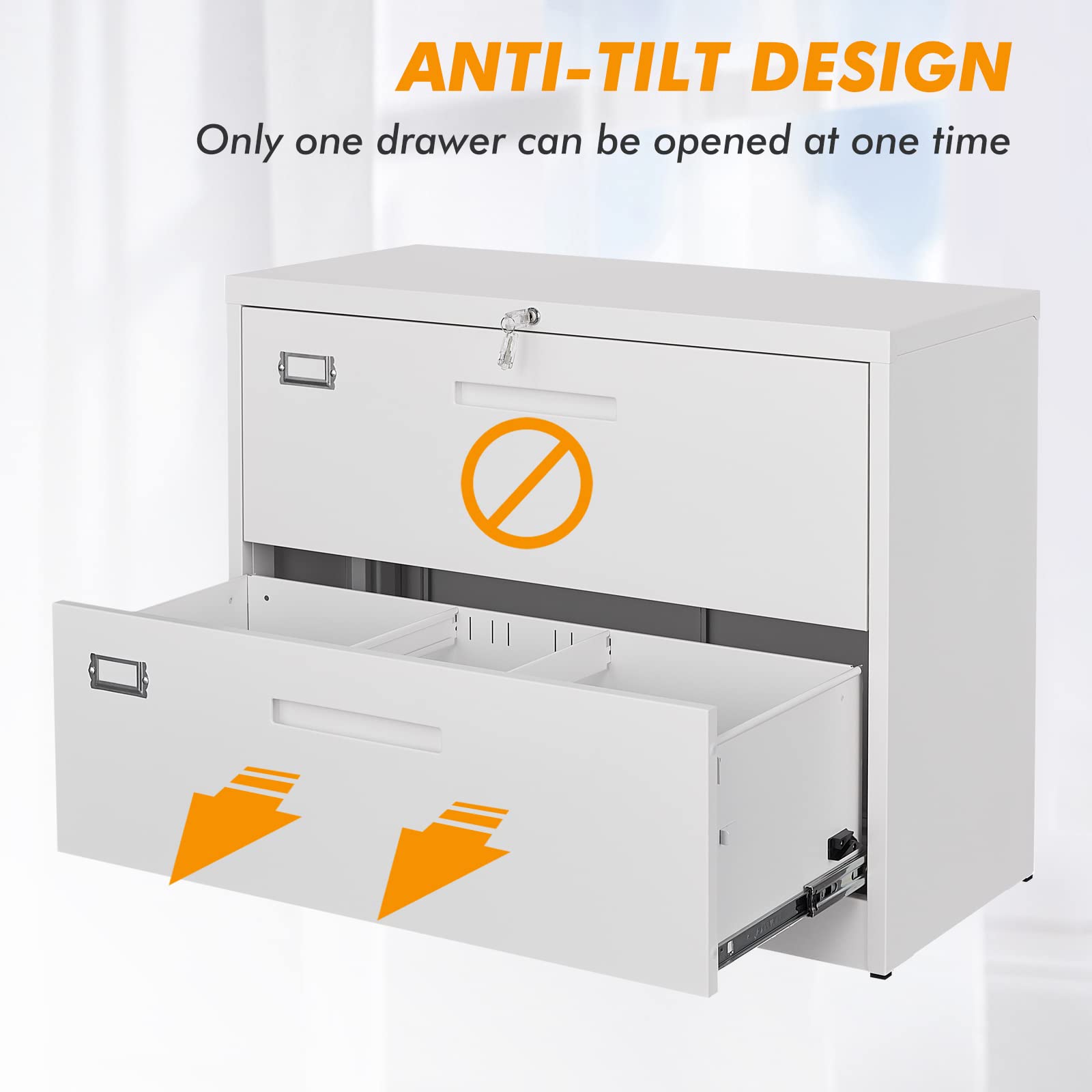STANI Lateral File Cabinets with Lock, Filing Cabinet, 2 Drawer Lateral File Cabinet with Lock, Metal Lateral File Cabinet for Home and Office, Assembly Required