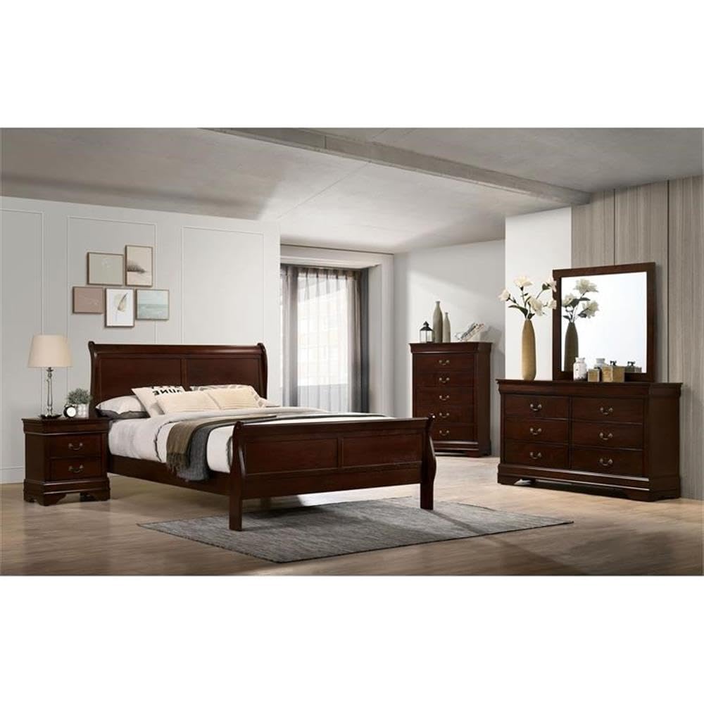 Furniture of America Jussy Transitional Solid Wood Cal King Sleigh Bed in Cherry