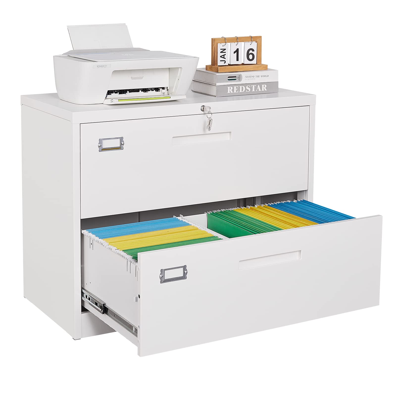 STANI Lateral File Cabinets with Lock, Filing Cabinet, 2 Drawer Lateral File Cabinet with Lock, Metal Lateral File Cabinet for Home and Office, Assembly Required