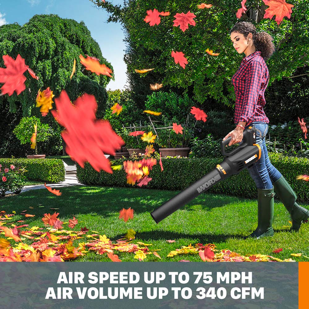 WORX 20V Cordless Leaf Blower WG547.1, Electric Blower, Powerful Turbine Fan Technology, 2-Speed Control, for One-Hand Operation, PowerShare – 2pcs 2.0 Ah Battery and 1pc 0.4 A Charger Included